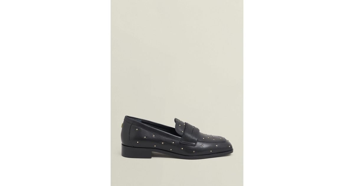 Hobbs Natalie Leather Studded Loafers in Black | Lyst UK