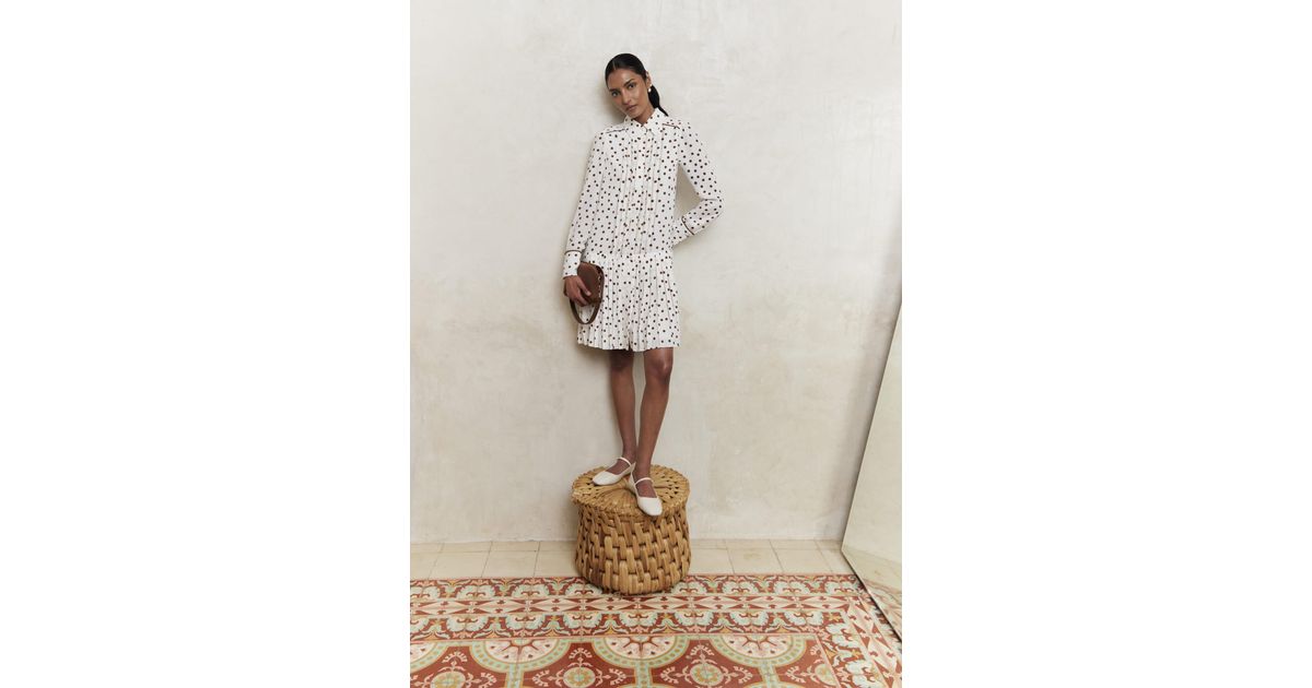 Hobbs Francesca Pleated Spot Dress in Natural | Lyst UK