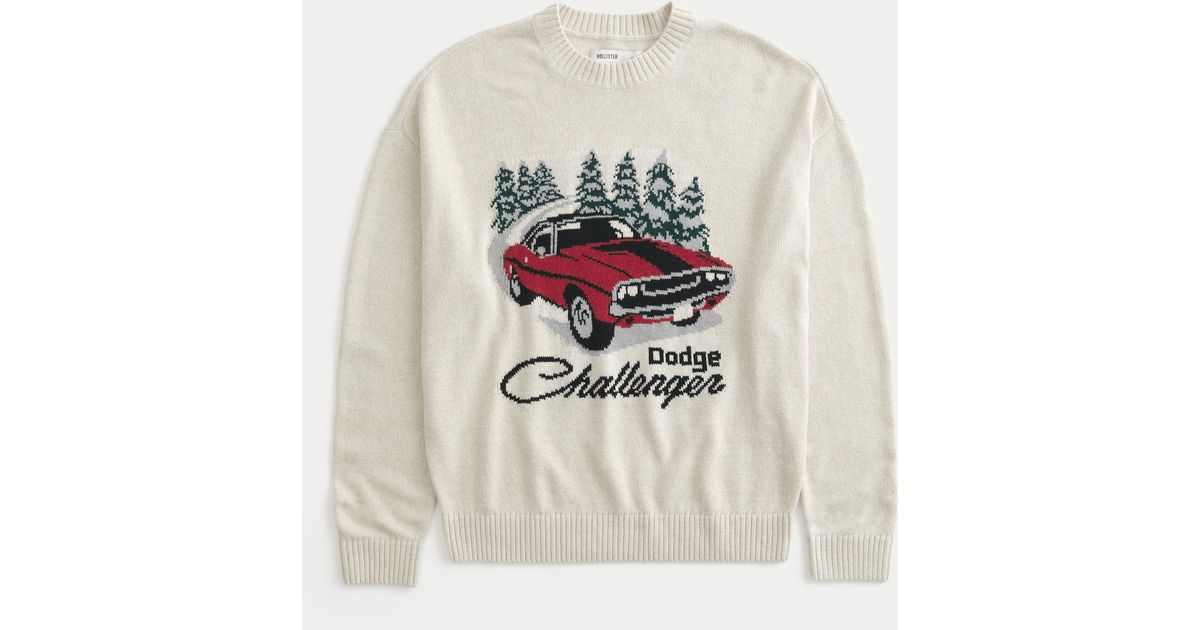 Hollister Boxy Dodge Challenger Graphic Crew Sweater in White for Men ...
