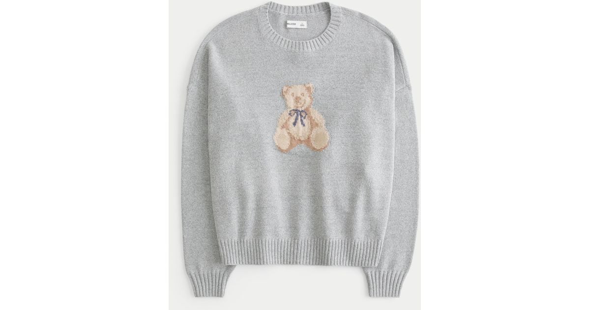 Hollister Easy Teddy Bear Graphic Crew Sweater in Grey | Lyst UK