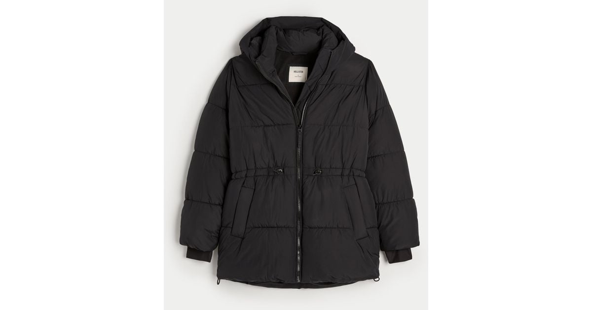 Hollister Fleece-lined Puffer Jacket in Black | Lyst UK