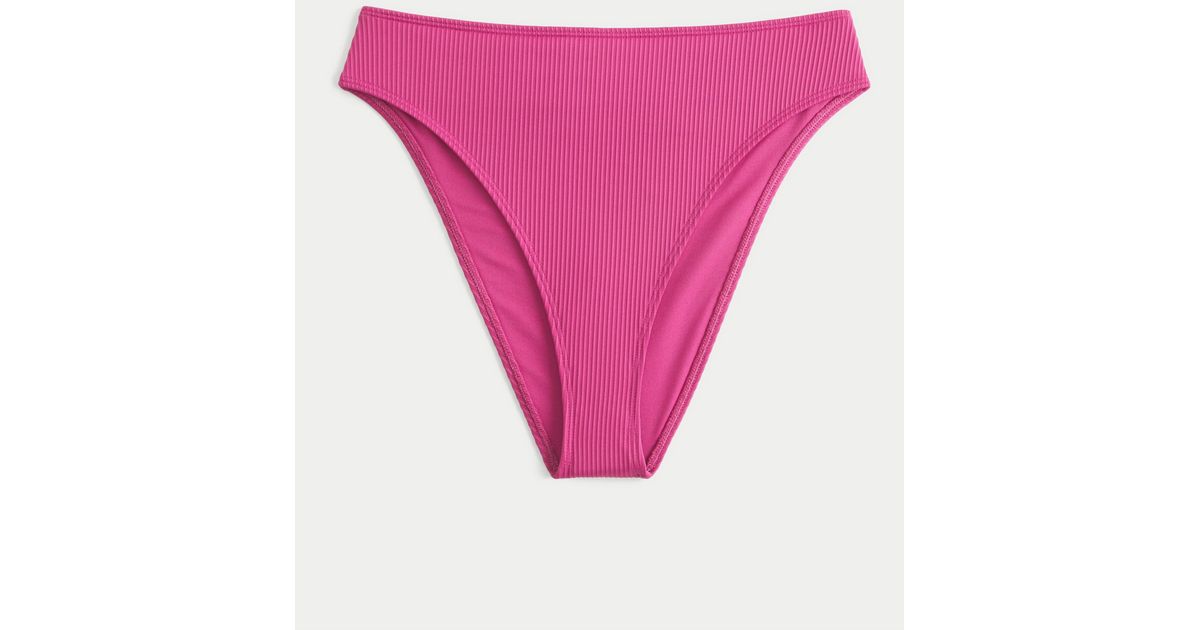 Hollister Curvy High-leg High-waist Ribbed Cheeky Bikini Bottom in Pink ...