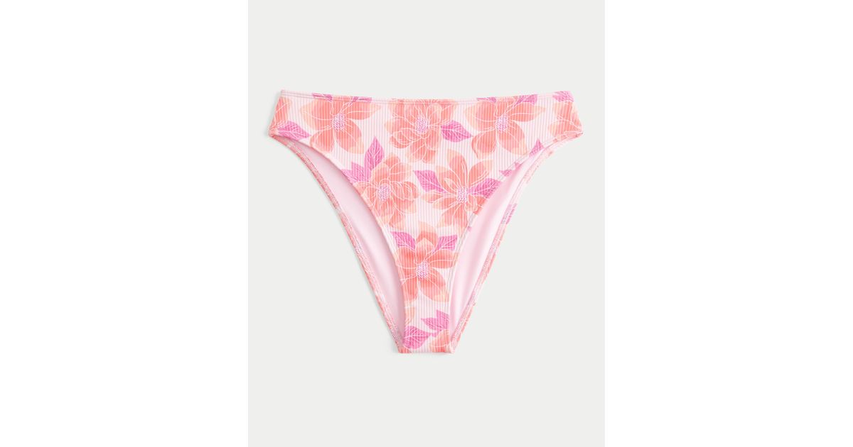 Hollister Curvy High-leg High-waist Ribbed Cheeky Bikini Bottom in Pink ...