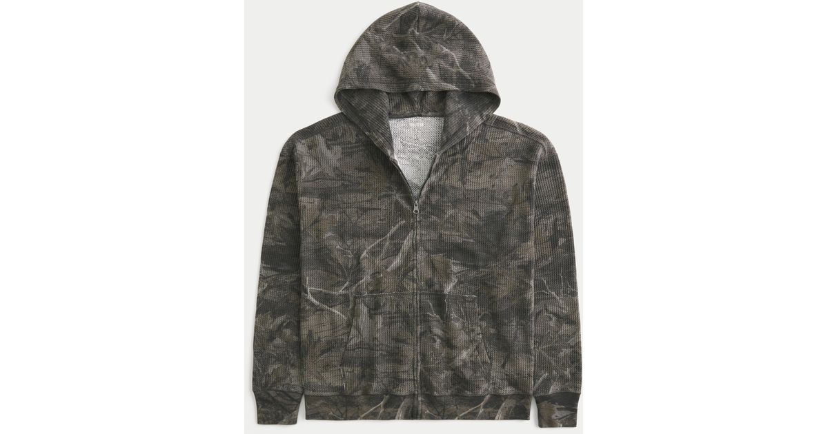 Hollister Boxy Thermal Camo Zip-up Hoodie in Grey for Men | Lyst UK