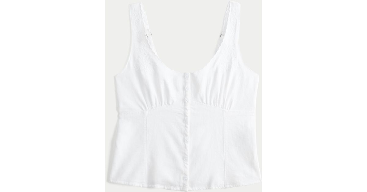 Hollister Linen Blend Button-through Top in White | Lyst UK