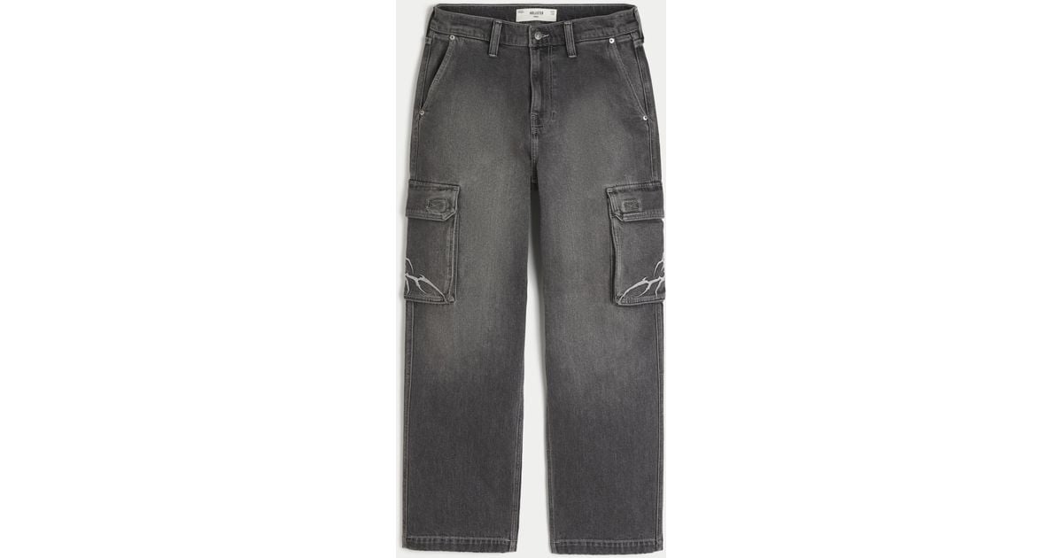 Hollister Grey Embroidered Baggy Cargo Jeans in Grey for Men | Lyst UK