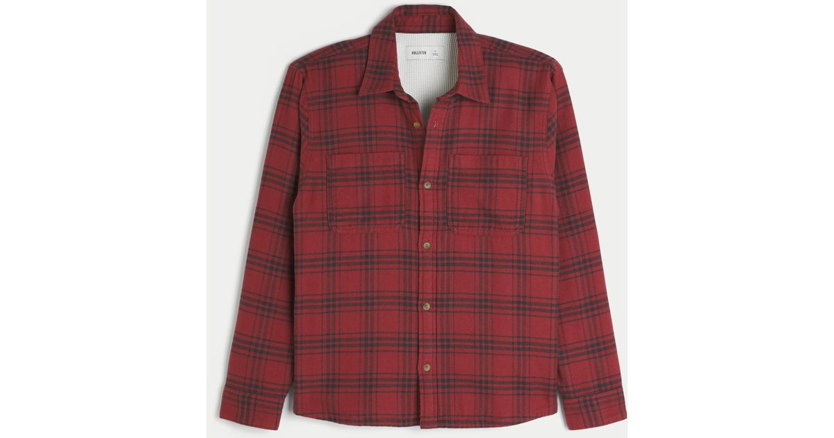 Hollister Boxy Thermal-lined Flannel Shirt in Red for Men | Lyst UK