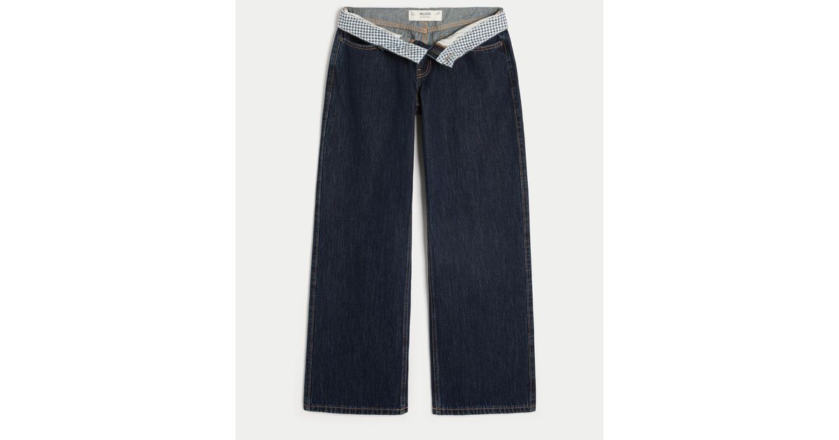 Hollister Low-rise Dark Wash Foldover Waist Baggy Jeans in Blue | Lyst UK