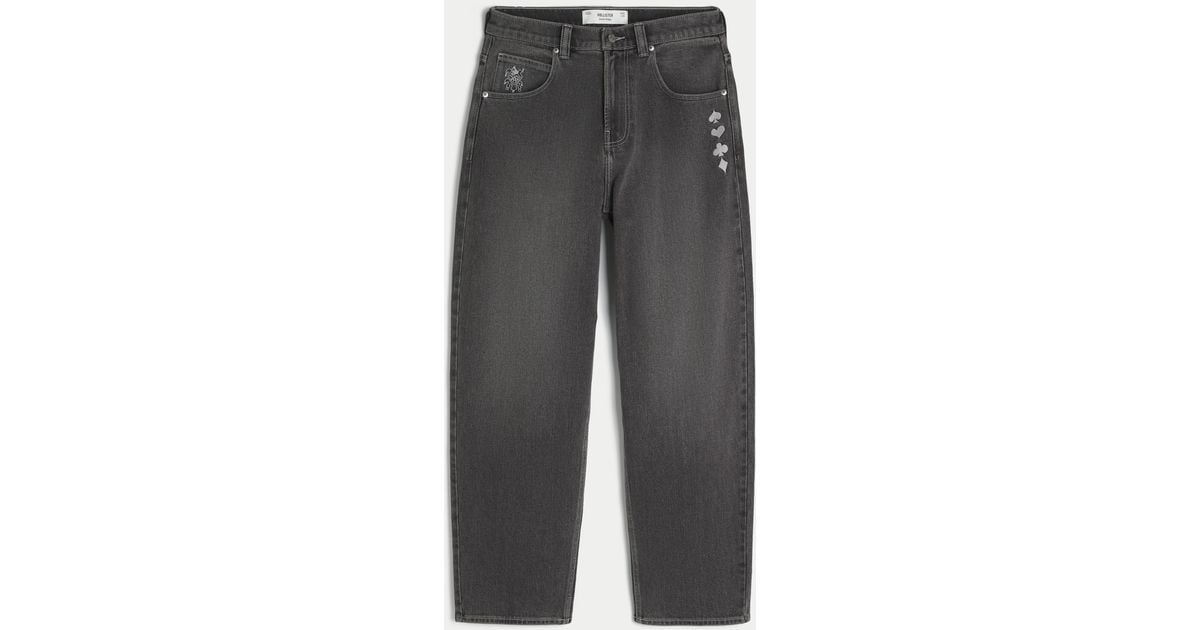 Hollister Washed Black Playing Card Joker Graphic Skater Baggy Jeans in ...