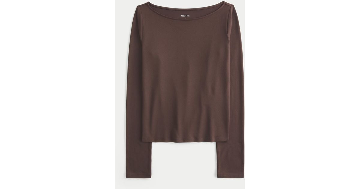 Hollister Long-sleeve Seamless Fabric Slash-neck Top in Brown | Lyst UK