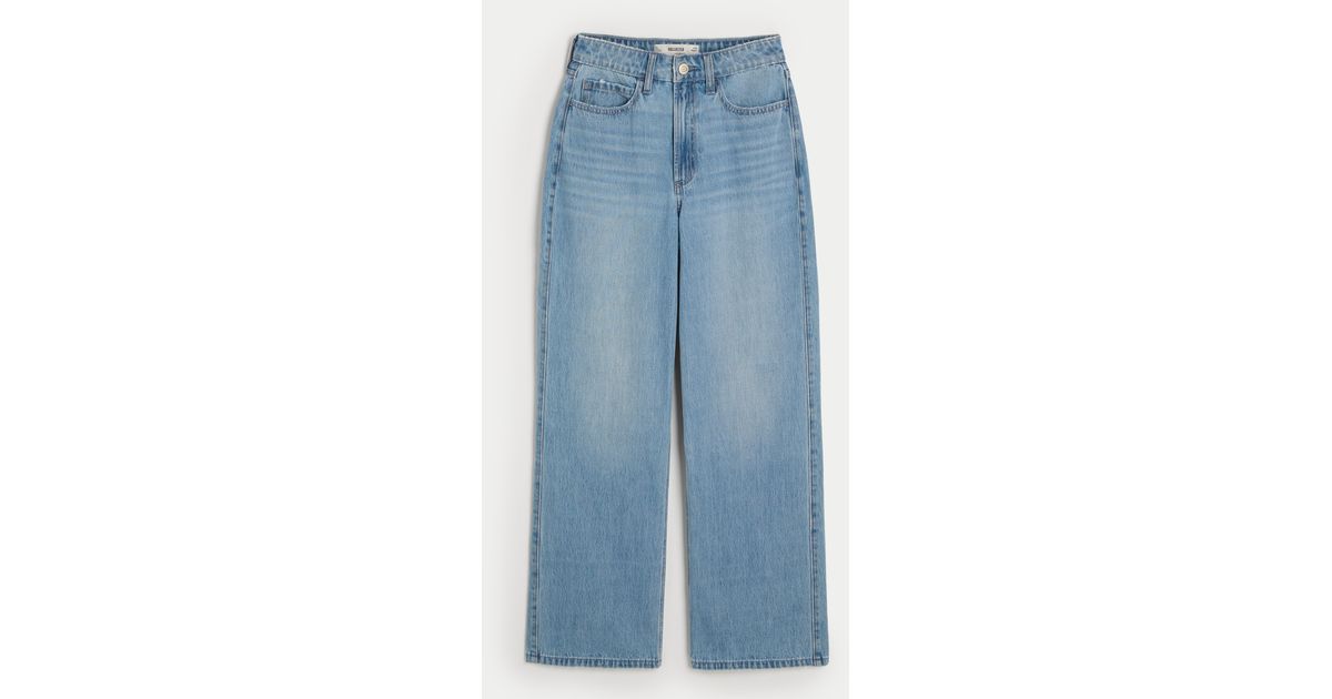 Hollister Curvy Ultra High Rise Medium Wash Baggy Jeans In Blue Lyst Uk