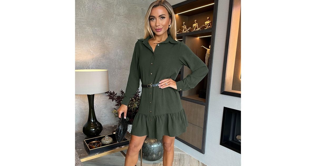 AX Paris Sleeve Frill Hem Shirt Mini Dress in Green | Lyst UK