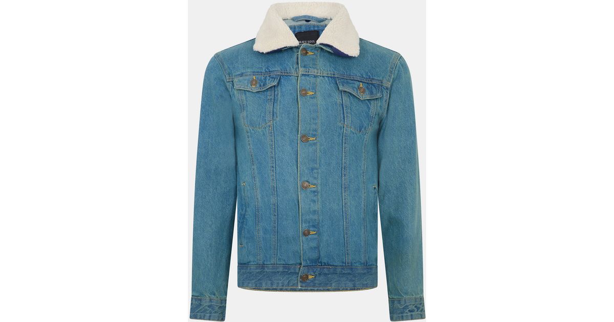 Brave Soul Denim Jacket With Detchable Borg Collar in Blue for Men ...