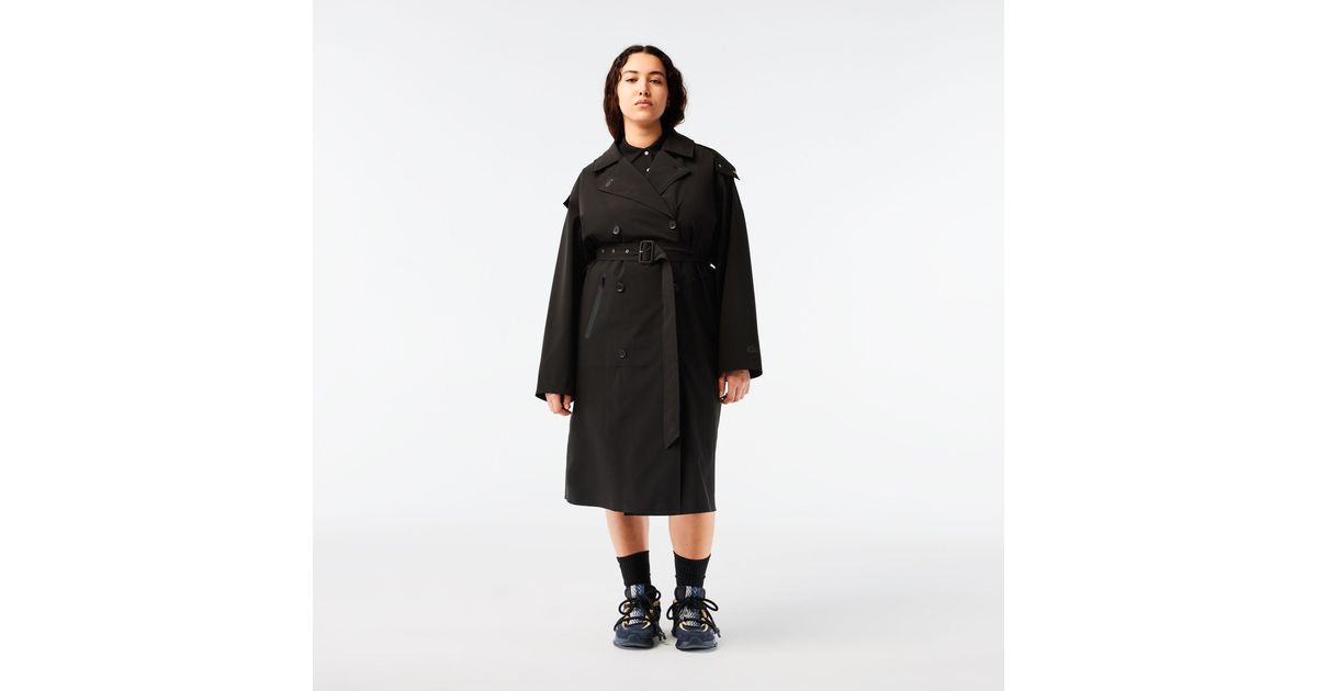 Lacoste Weather-Resistant Belted Trench Coat in Black | Lyst UK