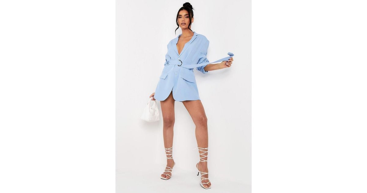 Missy Empire Oversized Belted Blazer in Blue | Lyst UK