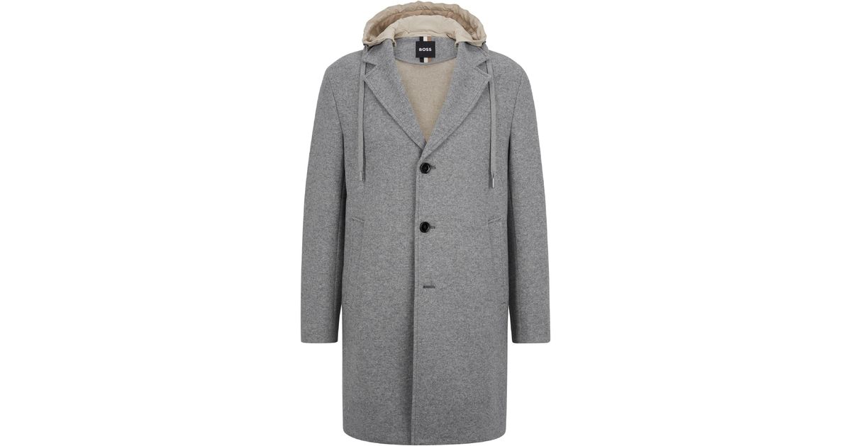 BOSS C-Cam Hood Coat in Grey for Men | Lyst UK