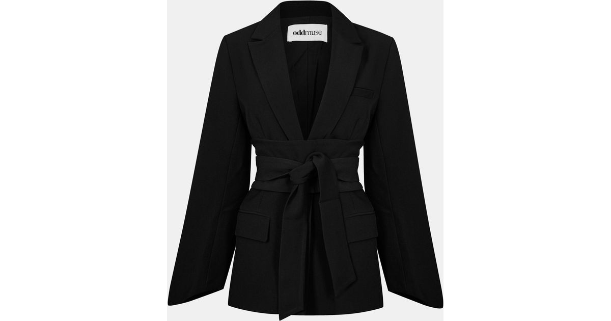 Odd Muse Belted Long Sleeve Blazer in Black | Lyst UK