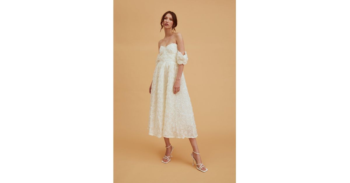 True Decadence Decadence Amelia Bardot Bust Cup Midi Dress in Natural ...