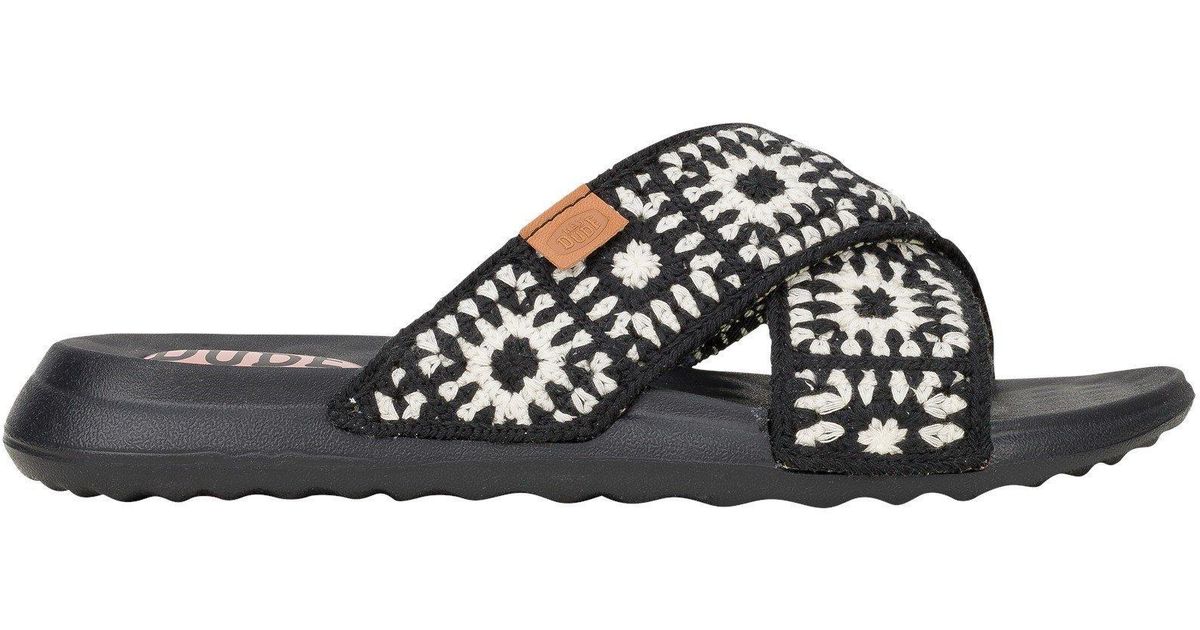 HEYDUDE Christi Slide Cottage Crochet Mule in Black | Lyst UK