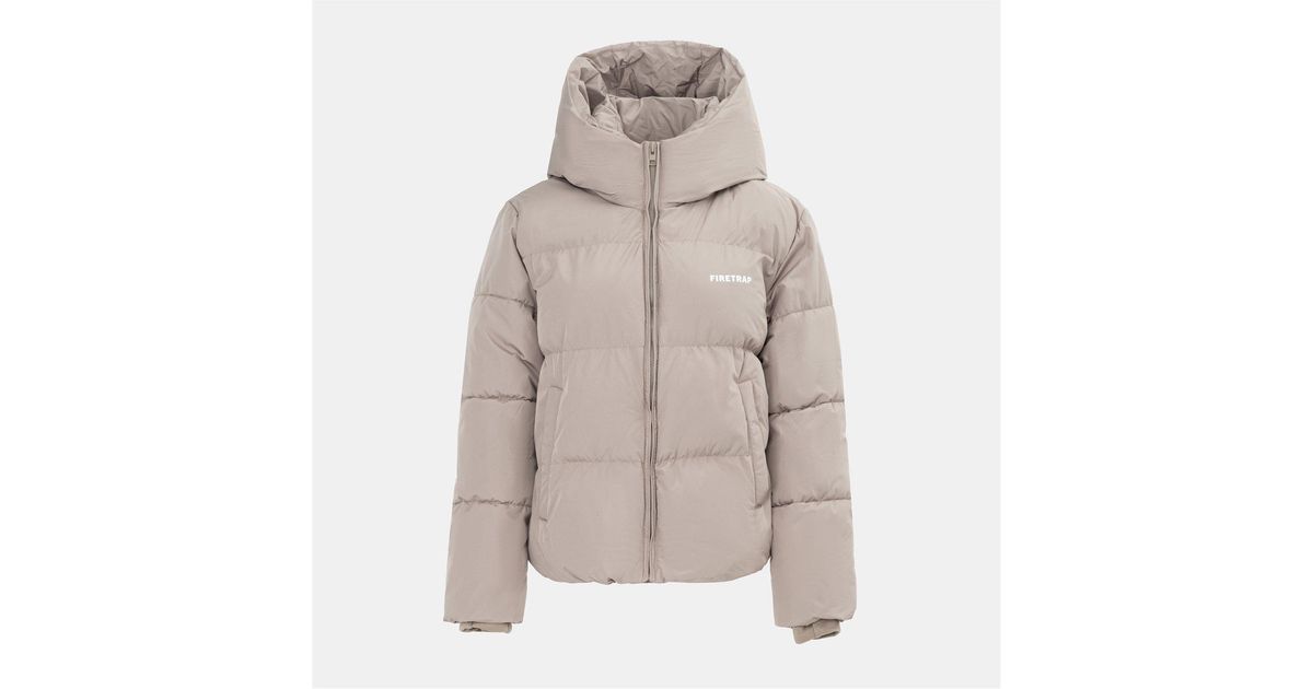 Firetrap Hooded Windproof Medium Puffer Jacket in Grey | Lyst UK