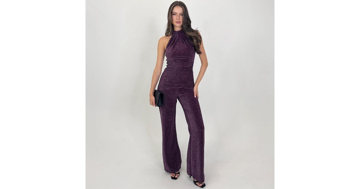 AX Paris Halter Neck Draped Waist Jumpsuit in Purple | Lyst UK