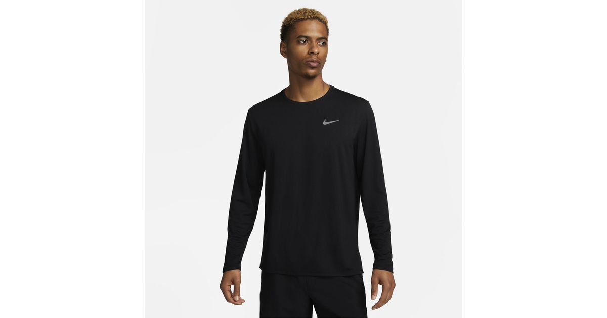 Nike Miler Dri-Fit Uv Long-Sleeve Running Top in Black for Men | Lyst UK