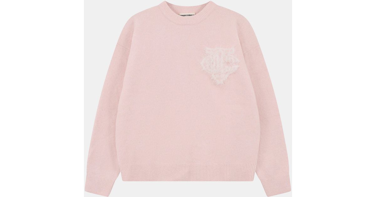 The Couture Club Fluffy Knit Crew Sweater in Pink | Lyst UK