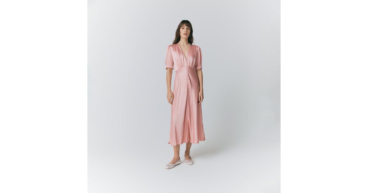 Ghost Madison Satin Tea Dress in Pink | Lyst UK
