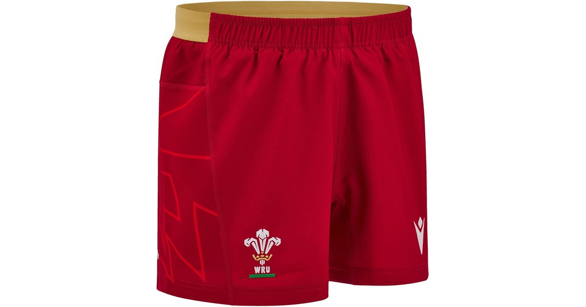 MACRON Welsh Pathfinder Rugby Union Shorts 2024 Adults in Red for Men ...
