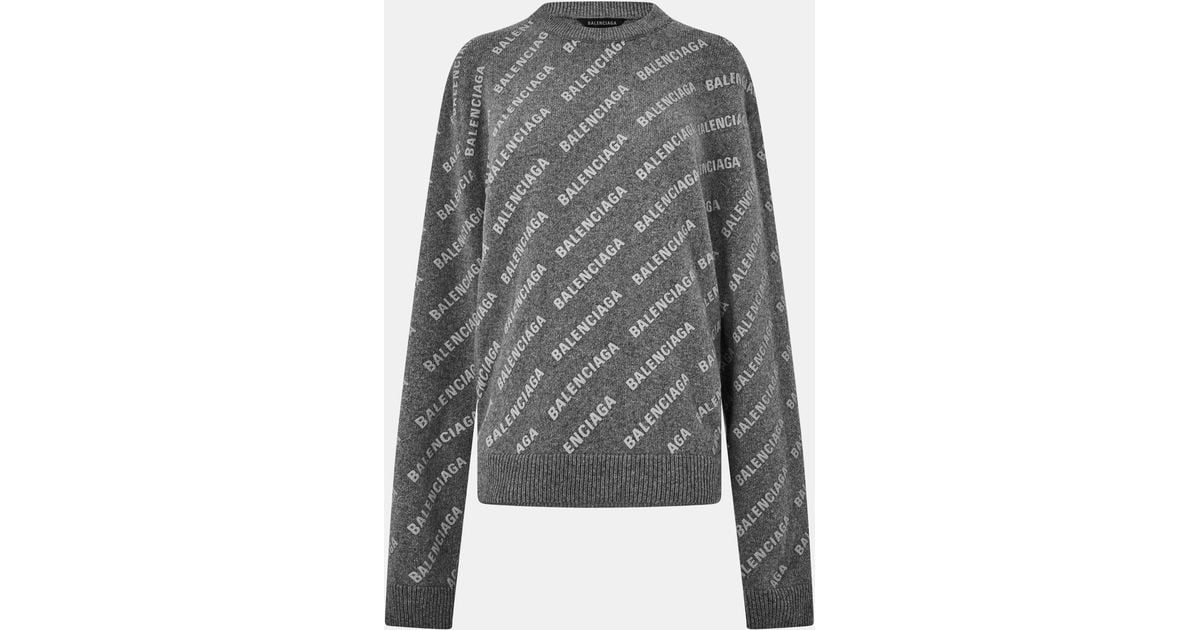 Balenciaga Mini All-Over Logo Sweater in Grey | Lyst UK