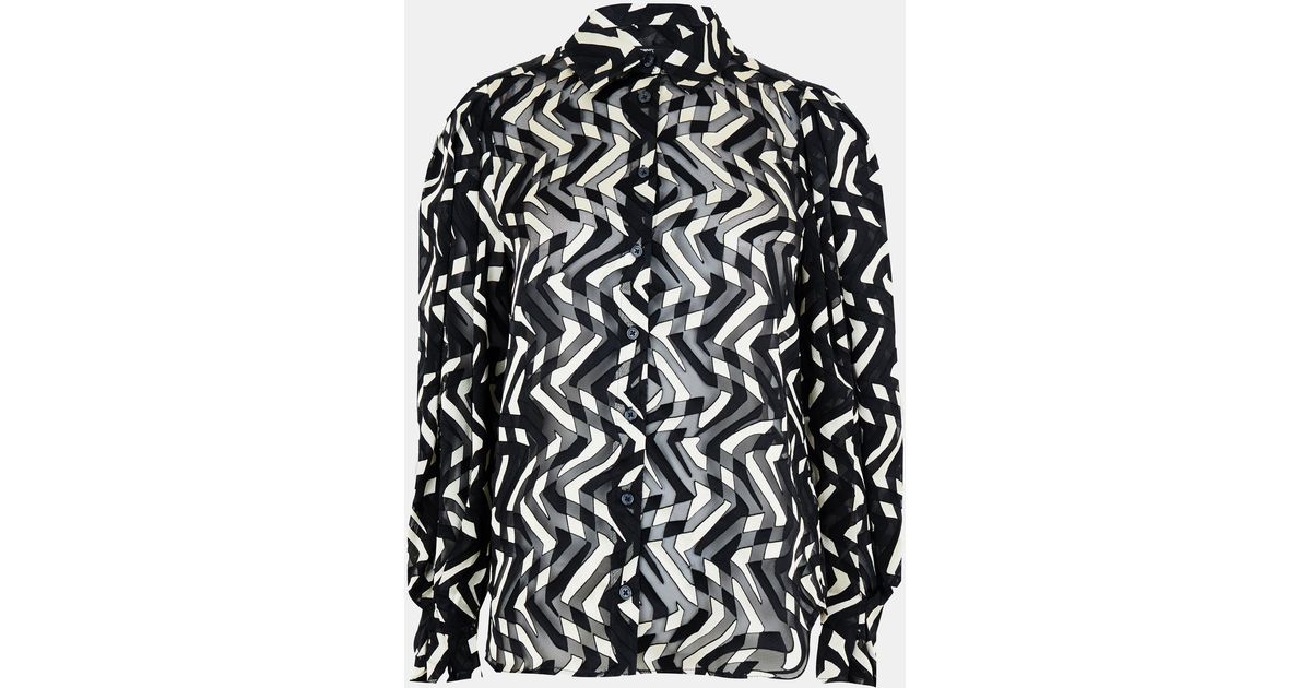 French Connection Diandra Satin Devore Long-Sleeve Blouse in Black ...