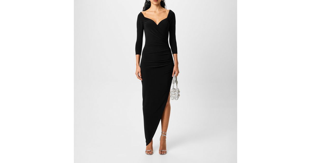 Norma Kamali Off Shoulder Side Drape Maxi Dress in Black | Lyst UK