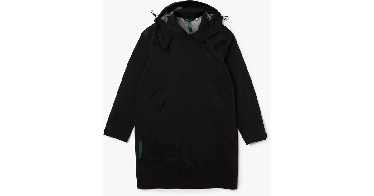 Lacoste Knee-Length Water-Resistant Trench Coat in Black for Men | Lyst UK
