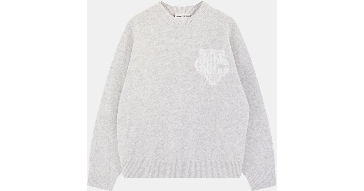 The Couture Club Fluffy Knit Crew Sweater in White | Lyst UK