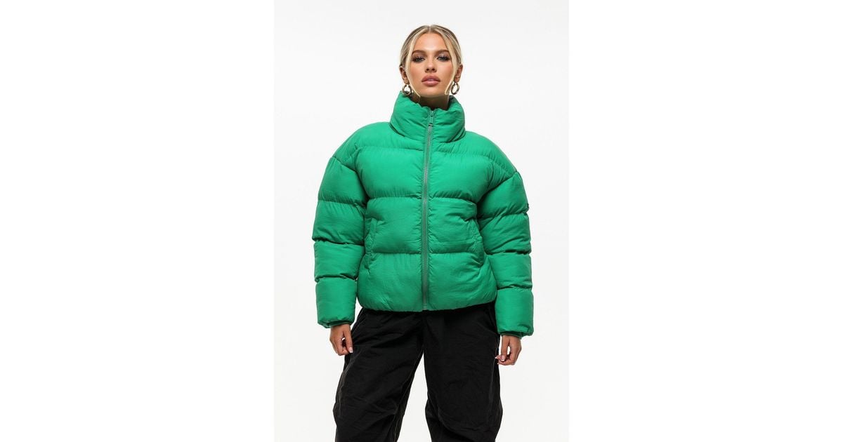 Good For Nothing Technical Funnel Neck Puffer Jacket in Green | Lyst UK