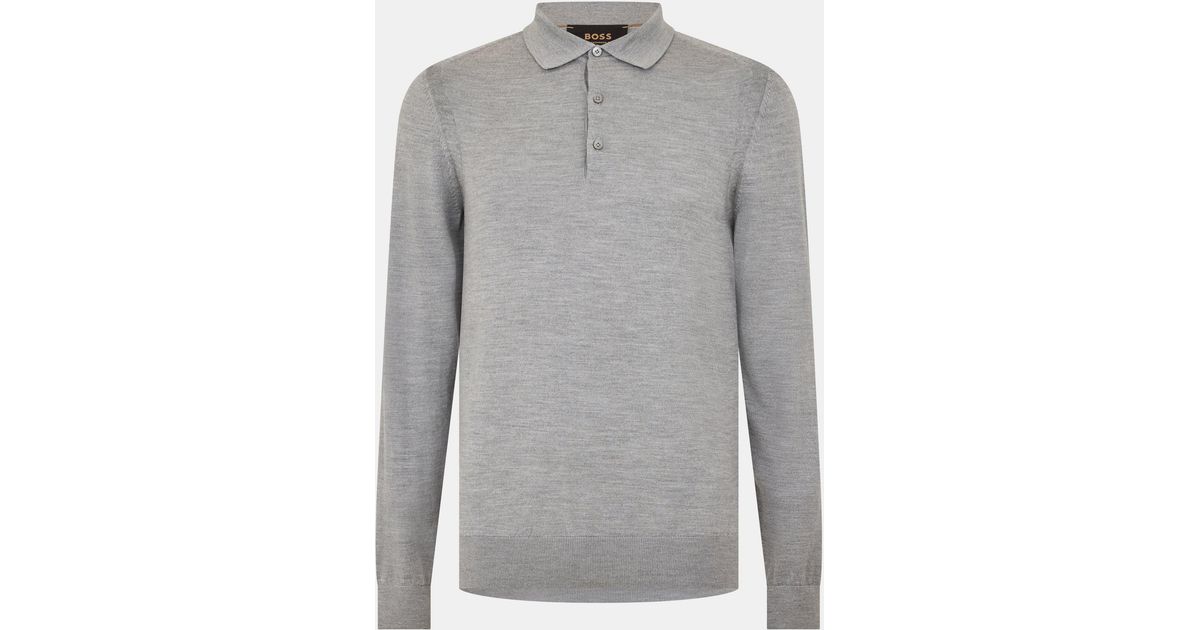BOSS Ovio Long Sleeve Polo Shirt in Grey for Men | Lyst UK