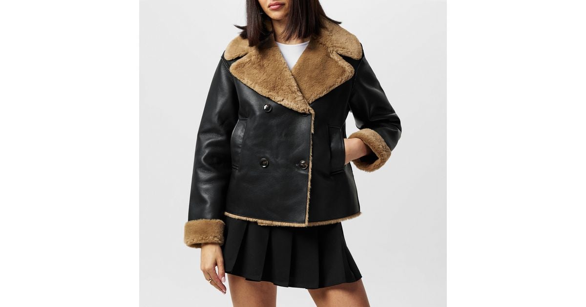French Connection Cerys Structured Faux Fur Coat in Black | Lyst UK