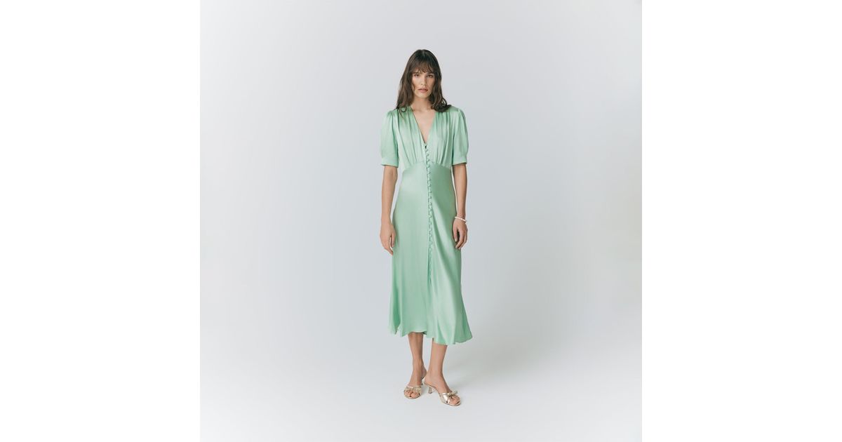 Ghost Madison Satin Tea Dress in Green | Lyst UK