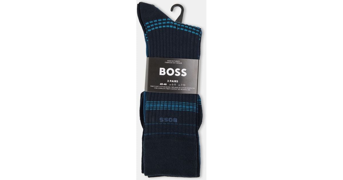 BOSS 3 Pack Rib Stripe Socks in Blue for Men | Lyst UK