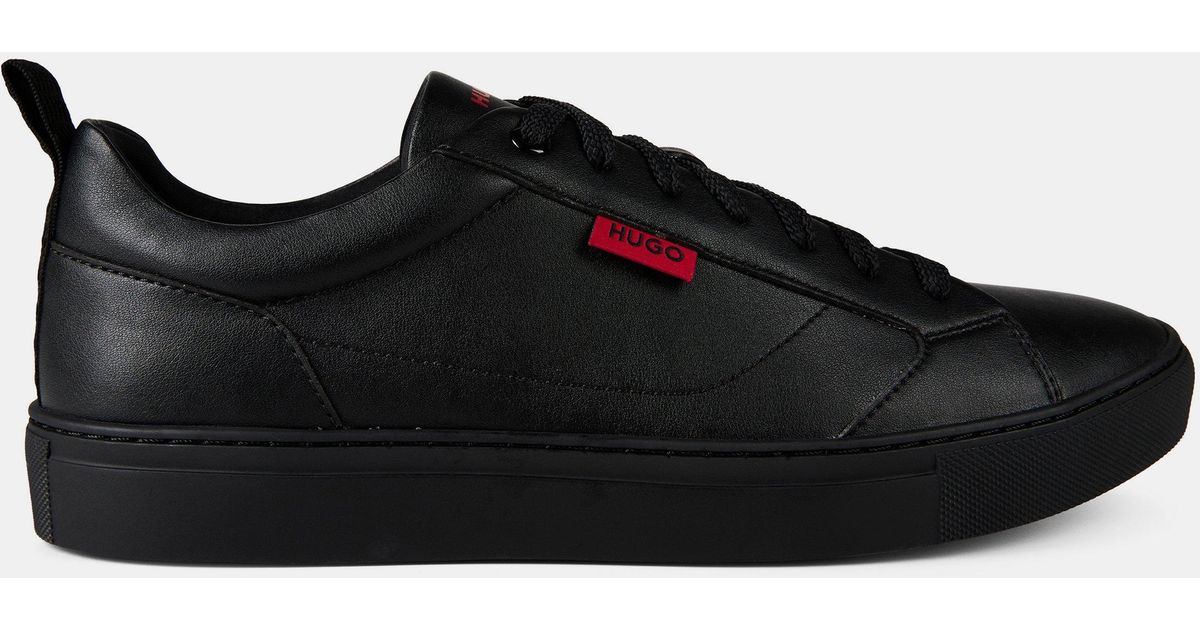 HUGO Faux-Leather Logo Trainers in Black for Men | Lyst UK