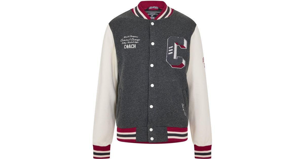 Criminal Damage Criminaldamage Varsity Jacket in Grey for Men | Lyst UK