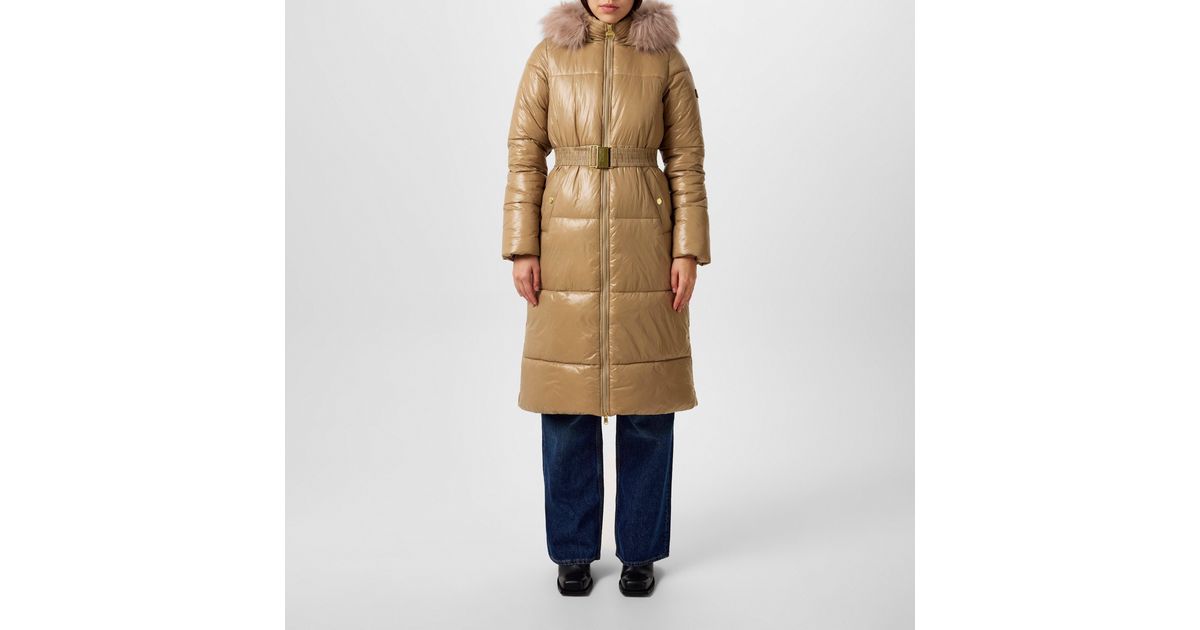 Barbour Saskia Long Puffer Jacket in Natural | Lyst UK