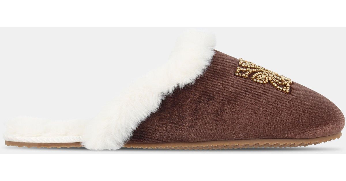 Biba Embroidered Mule Slippers in Brown | Lyst UK