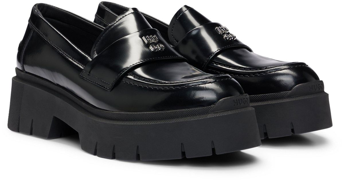 HUGO Stacked-Logo Loafers in Black | Lyst