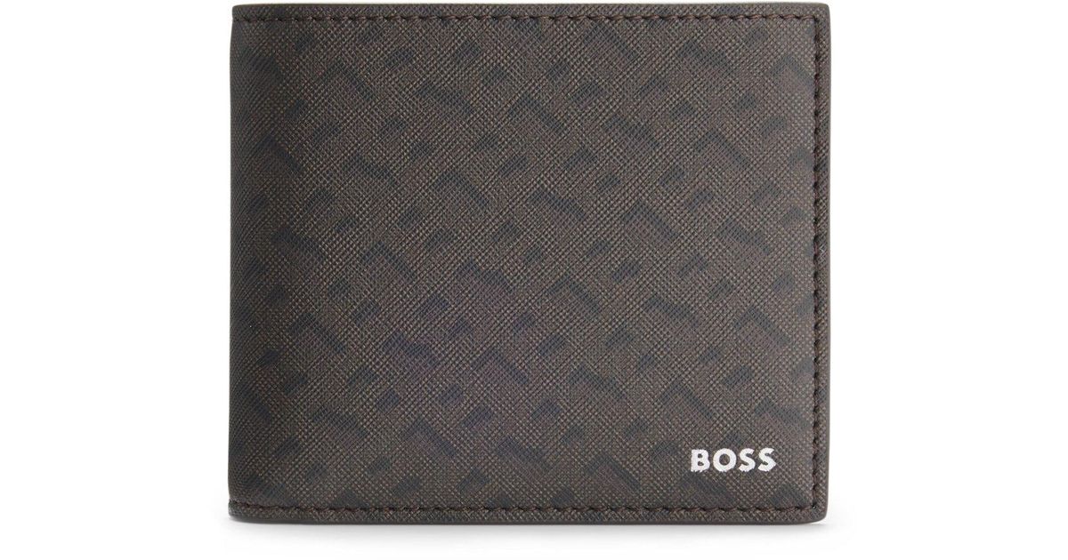 BOSS Monogram Wallet With Foil-Emed Logo in Grey for Men | Lyst UK