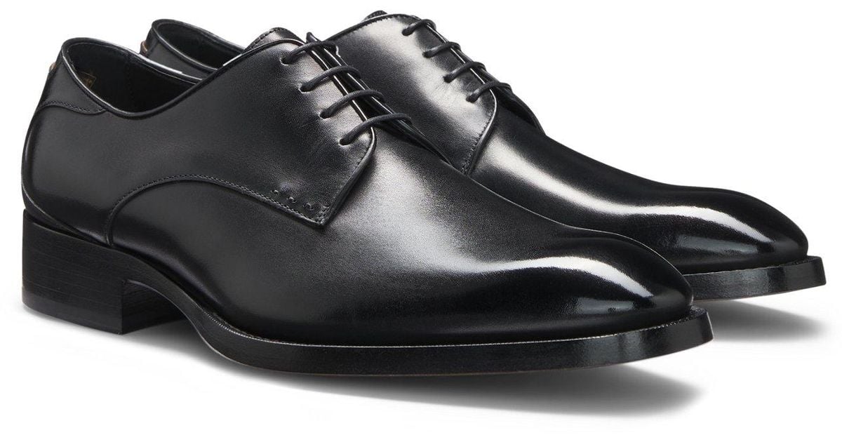 BOSS Burnished-Leather Derby Shoes With Stitch Details in Black for Men ...
