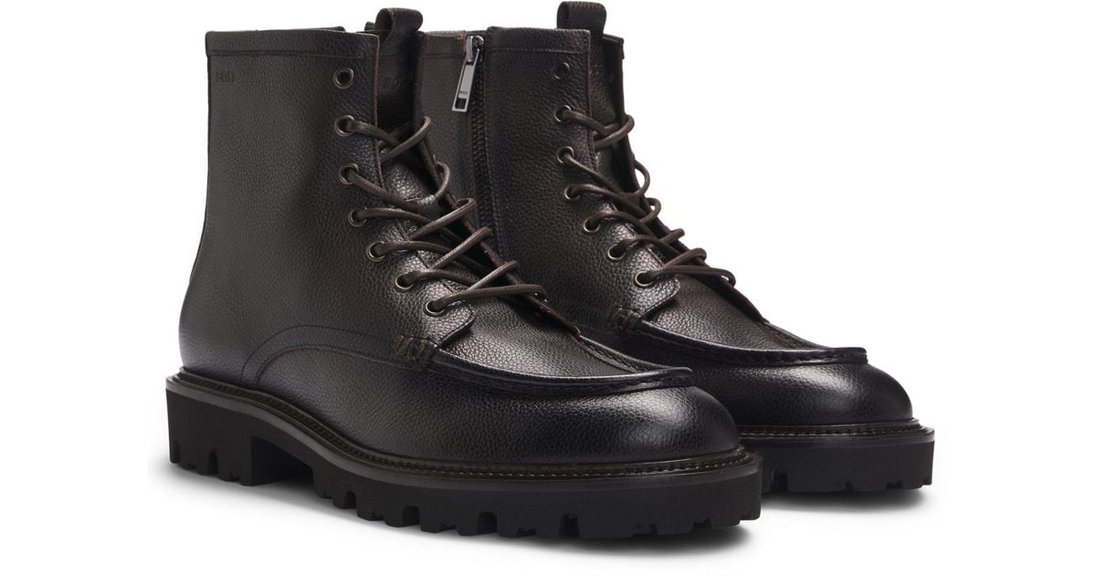 BOSS Grained-leather Half Boots With Apron Toe in Black for Men | Lyst