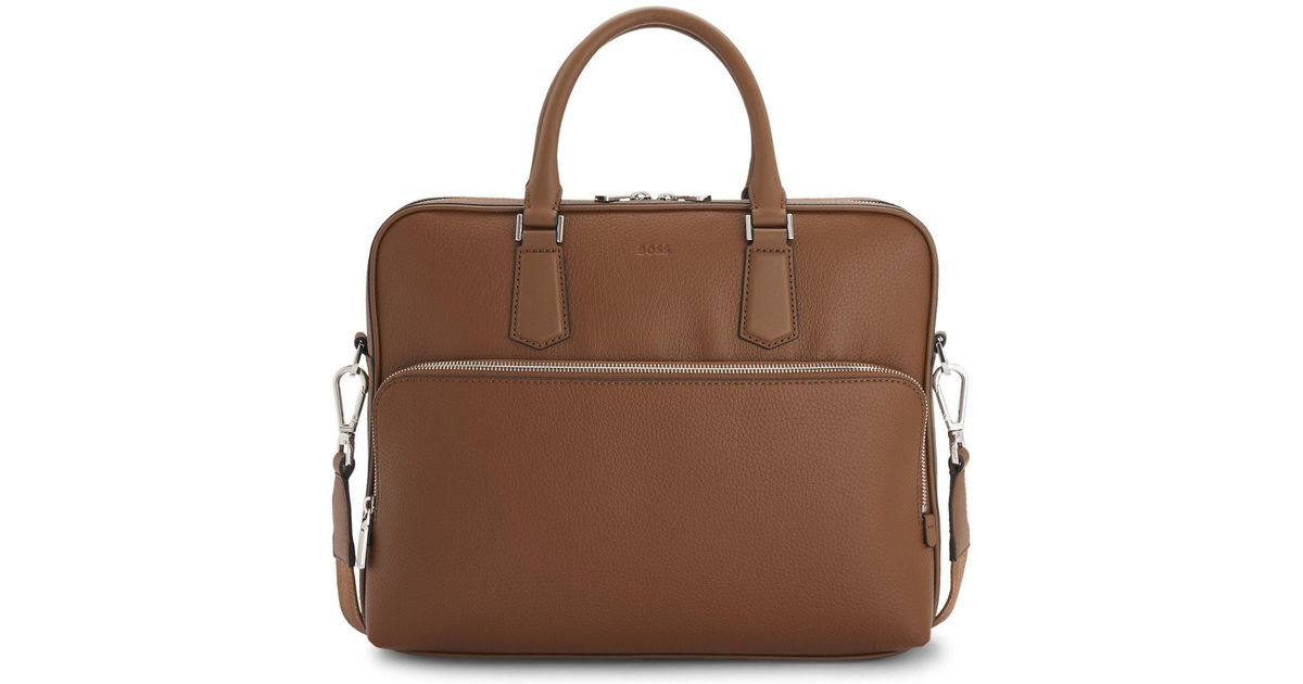 BOSS Grained-Leather Document Case With Emed Logo in Brown for Men ...