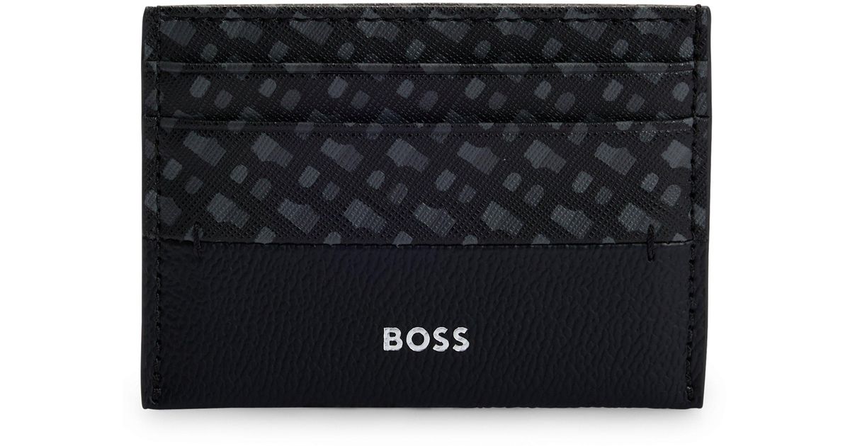 BOSS Monogram-panel Card Holder With Silver-foil Logo in Black for Men ...