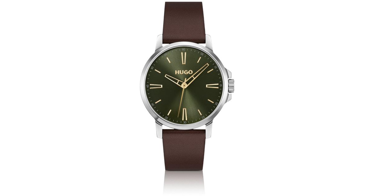 HUGO Dial Watch With Leather Strap in Green for Men | Lyst UK